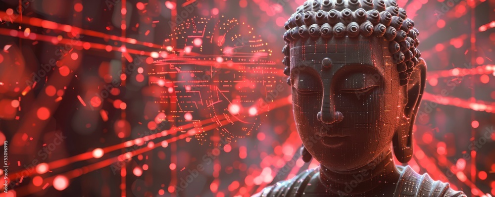 Zen meditation captured within a digital matrix a Buddha figure ...