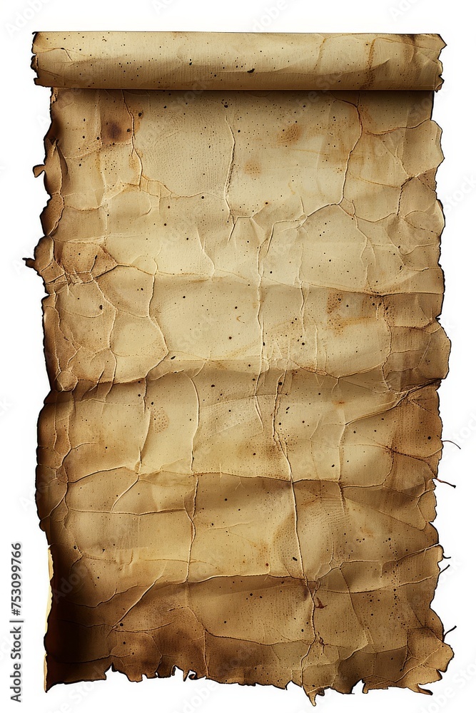 High-resolution image of an aged, vintage paper scroll, textured ...