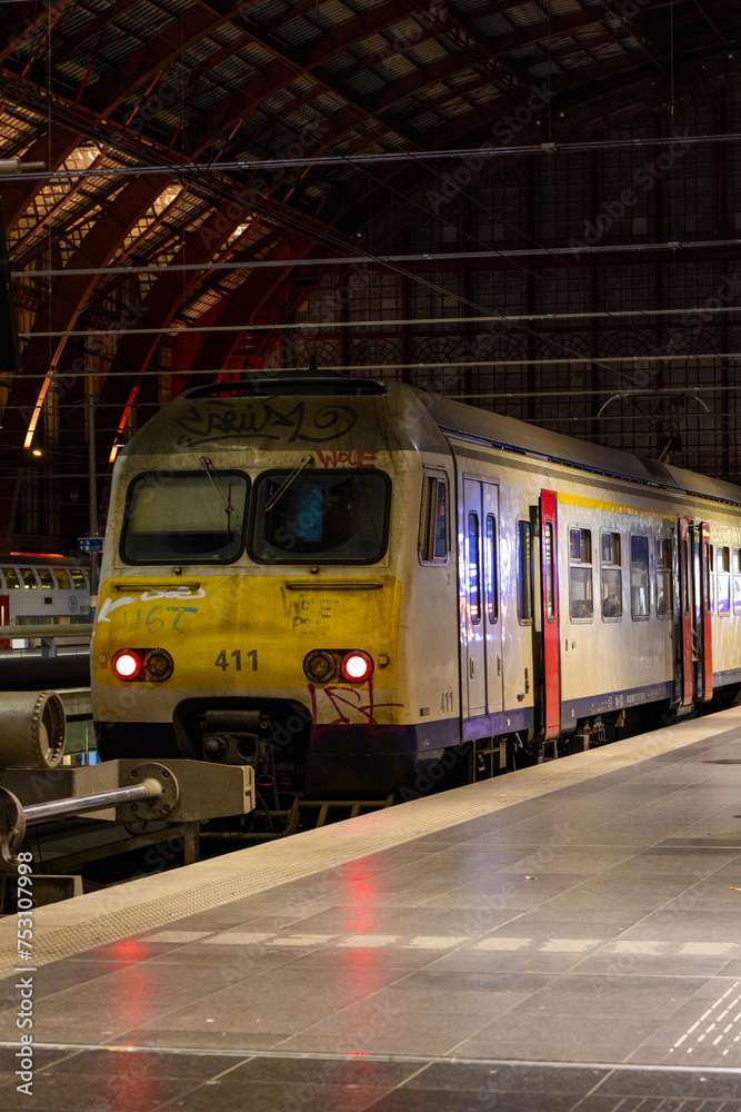 Antwerp, Belgium, January 25th, 2024, An aged local train stands ready ...