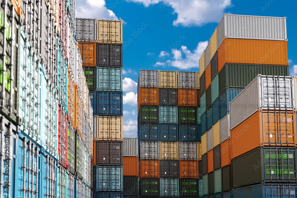 Open air warehouse for shipping containers. Multi-colored cargo ...