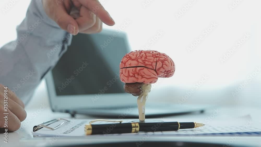 Neurologist hand pointing brain anatomy human model and brain disease ...