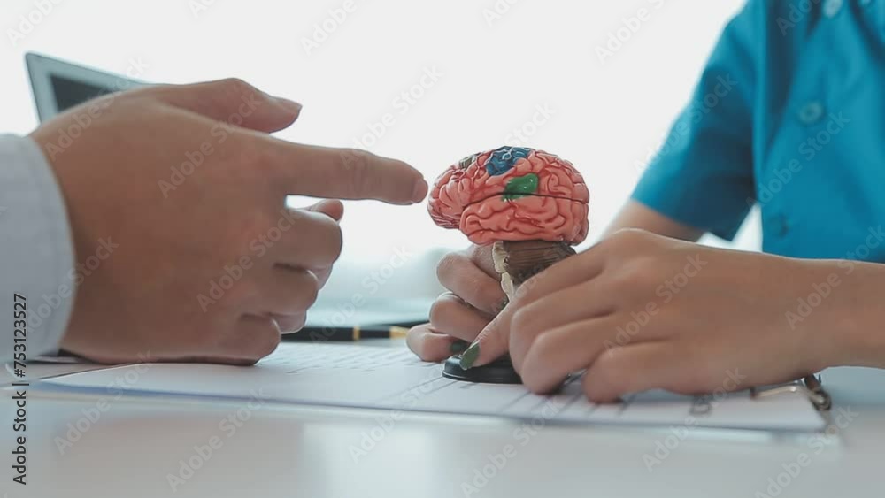 Neurologist hand pointing brain anatomy human model and brain disease ...
