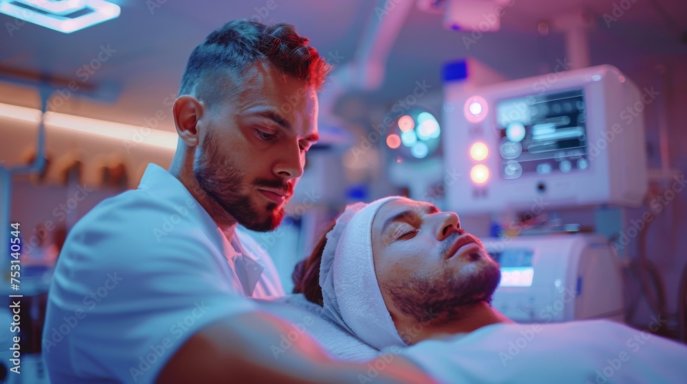 Shock wave therapy treatment. Physiotherapist cures hand injuries and ...