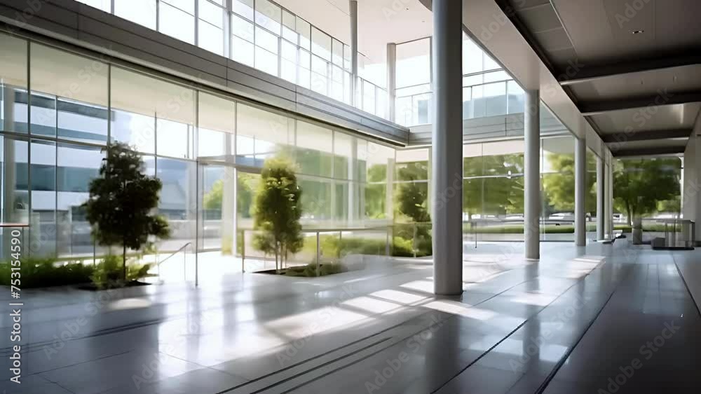 Spacious modern office with full walls of windows allowing natural ...