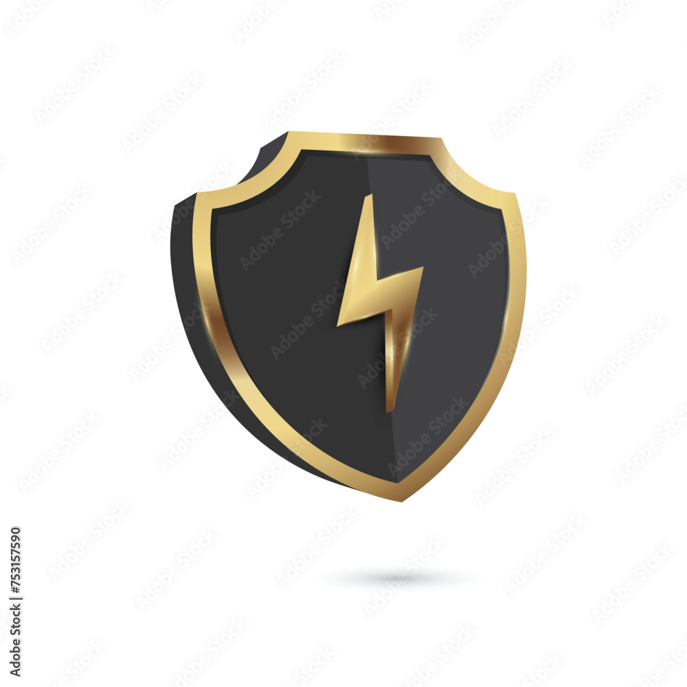 Black and Gold Shield Emblem With Lightning Bolt Design on White ...