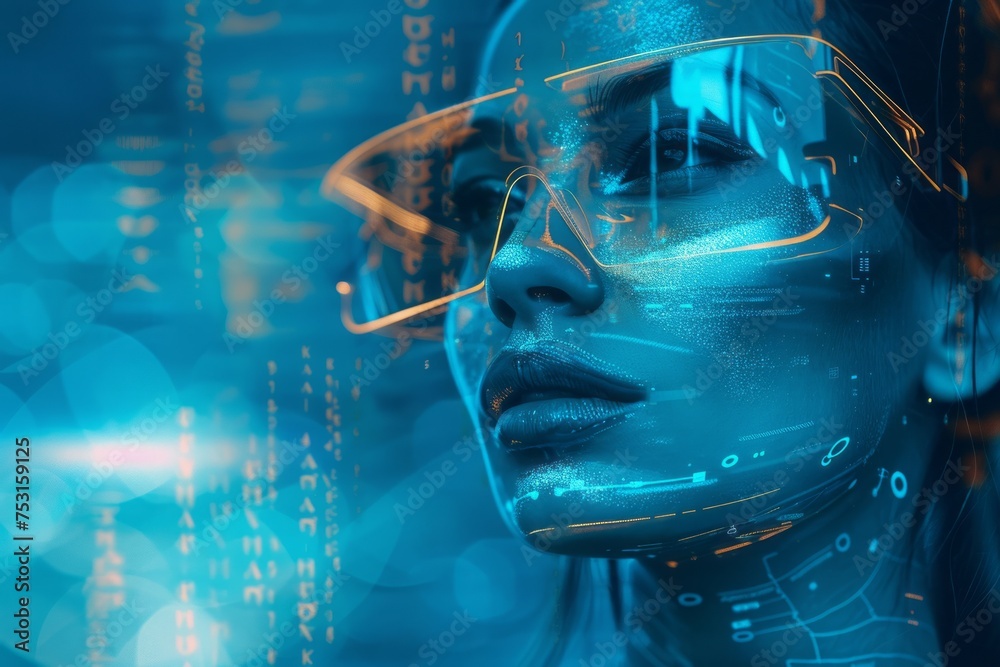 Female facial and iris recognition. Futuristic looking artificial ...