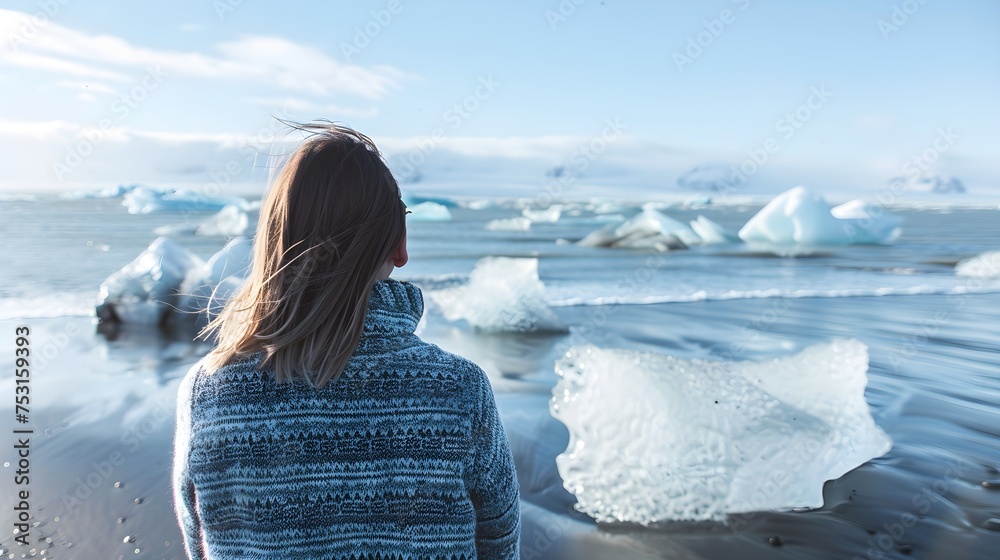 Iceland Amazing landscape at Iceberg beach. Tourist by icebergs on Ice ...