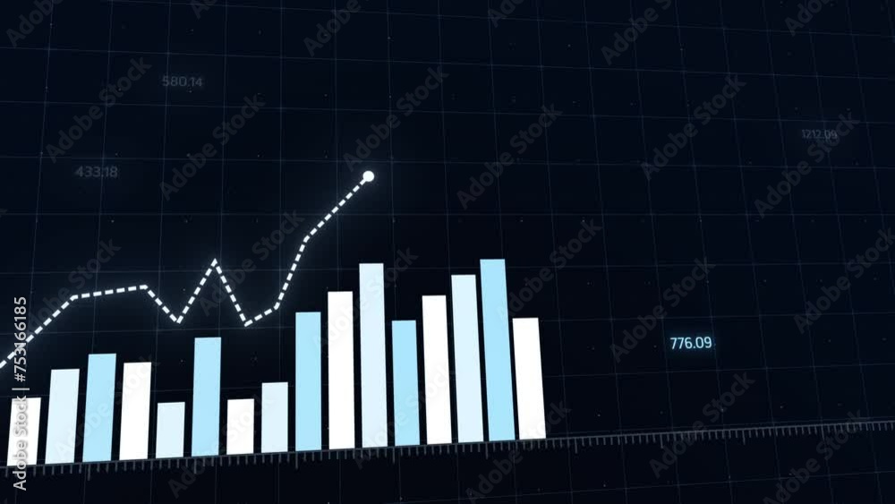 Animated bar graph climbing over a blue grid, depicting a steady rise ...