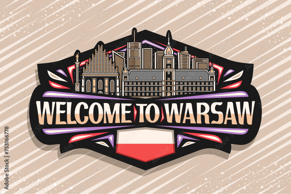 Vector logo for Warsaw, black decorative signage with illustration of ...