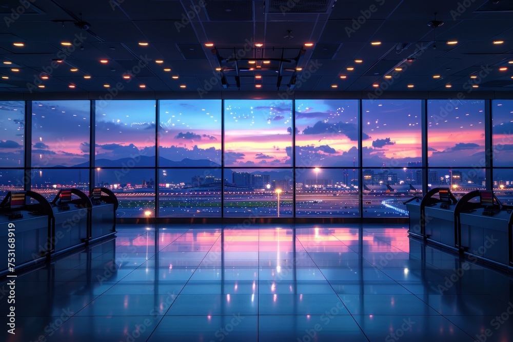 Airport traffic control team background with indoor scenery aircraft ...