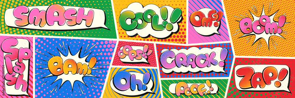 Set of comic speech bubbles, comic wording sound effects design, comic ...