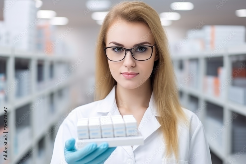 Portrait successful blonde Caucasian woman female medical worker ...