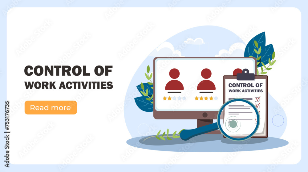 Control of work activities poster. KPI of employees and workers ...