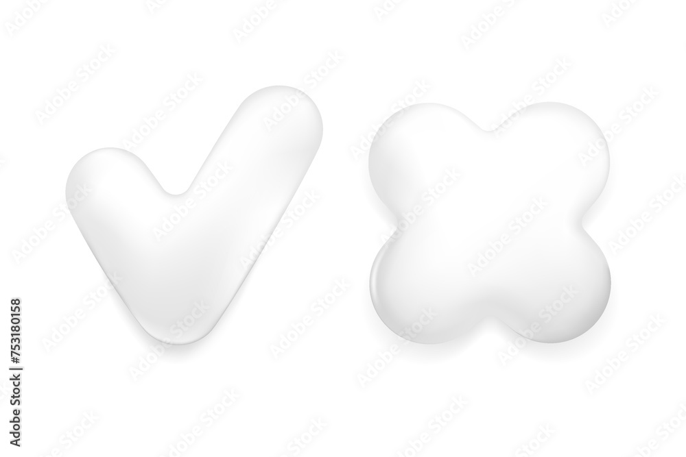 Approve and reject badges in cartoon 3d plastic style, isolated on ...