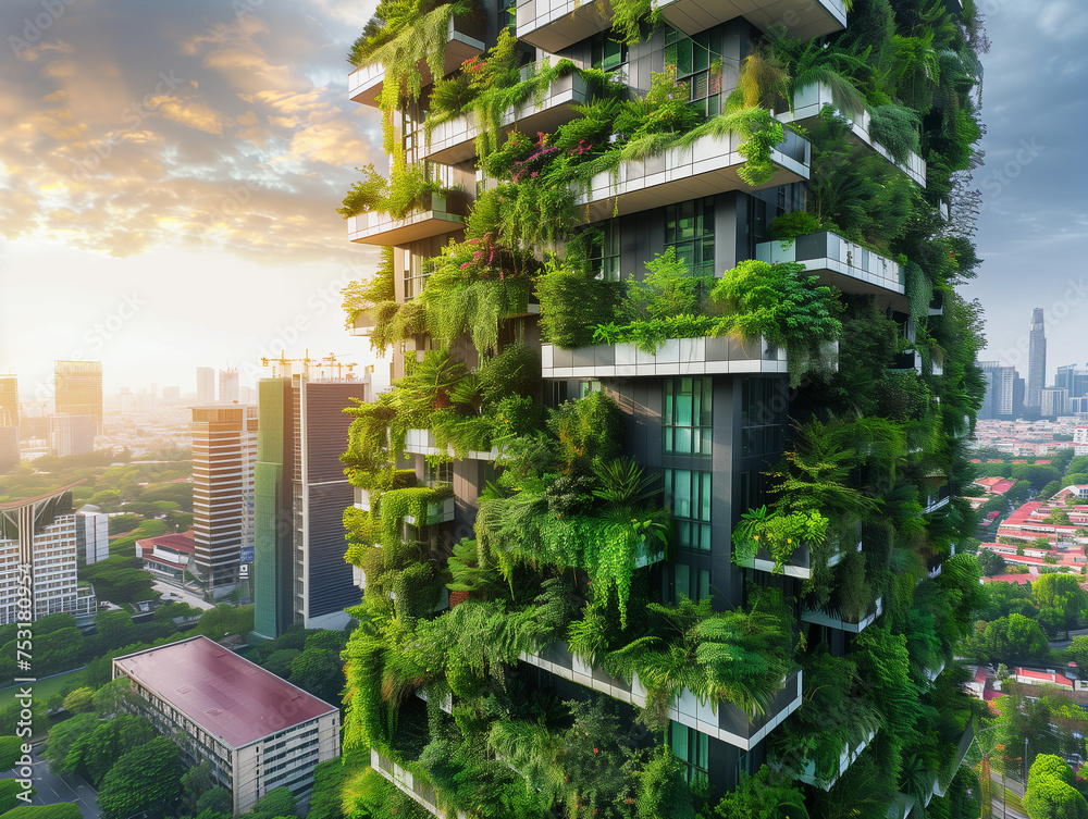 environmental awareness city with vertical forest concept of metropolis ...
