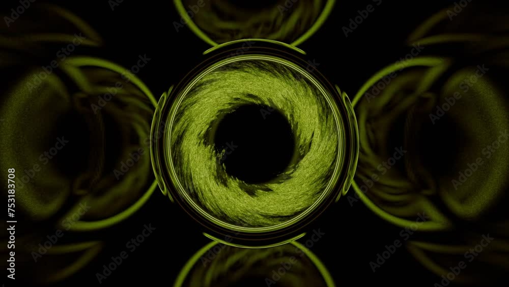 Green magic portal circle seamless loop. Abstract cyclone on black ...
