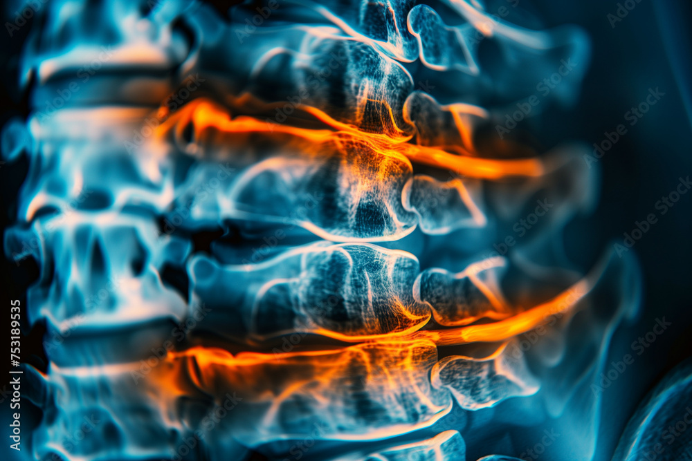 Human spine visualising pain with red and orange colours, x-ray Stock ...