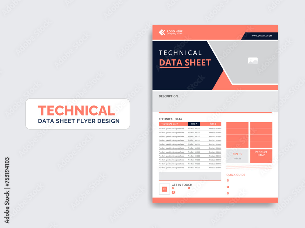 Technical Data Sheet template design Stock Vector | Adobe Stock
