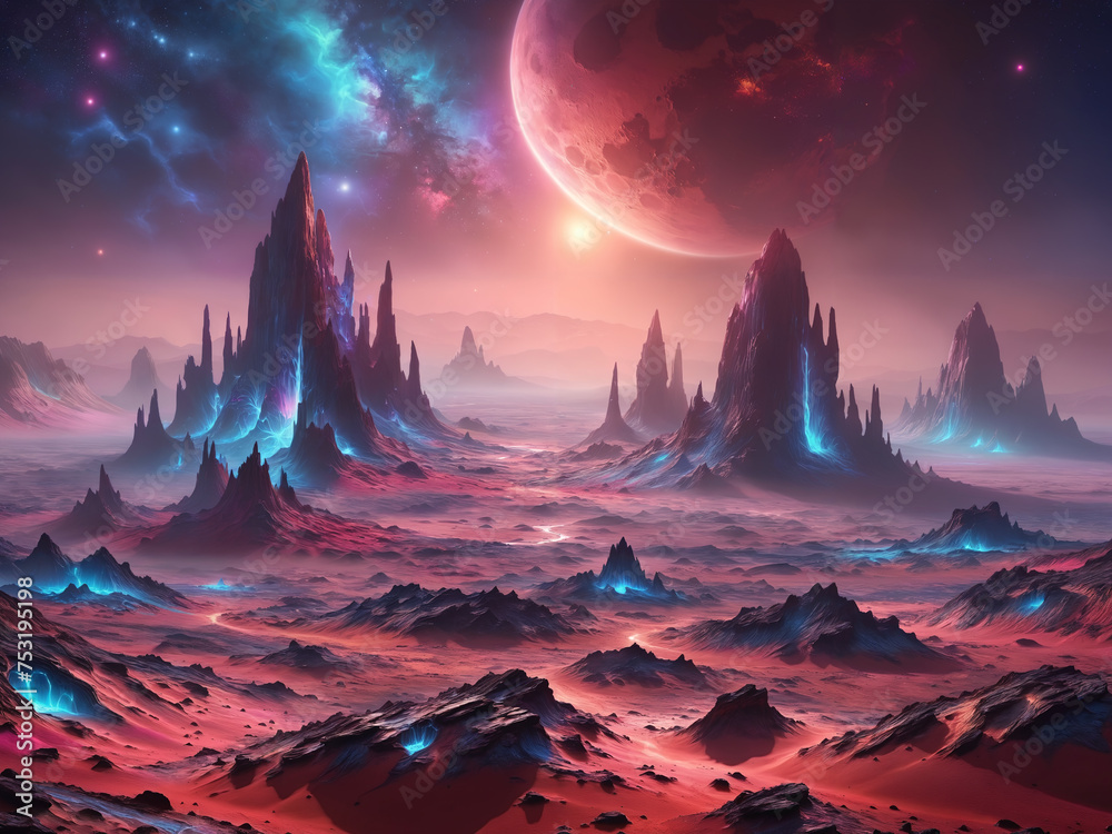 Beyond earthly realms: traversing a futuristic desert under an alien ...