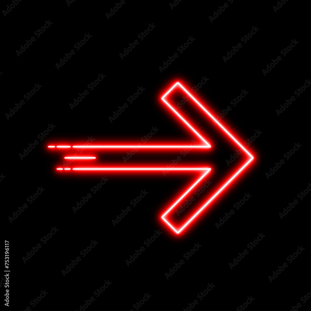 Neon arrow symbol icon. Black Background with arrow direction RIIGHT ...