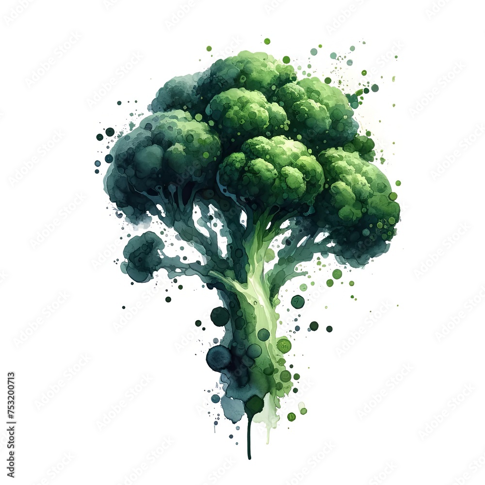 Watercolour Broccoli. Abstract Watercolor Blot in Form of Broccoli ...