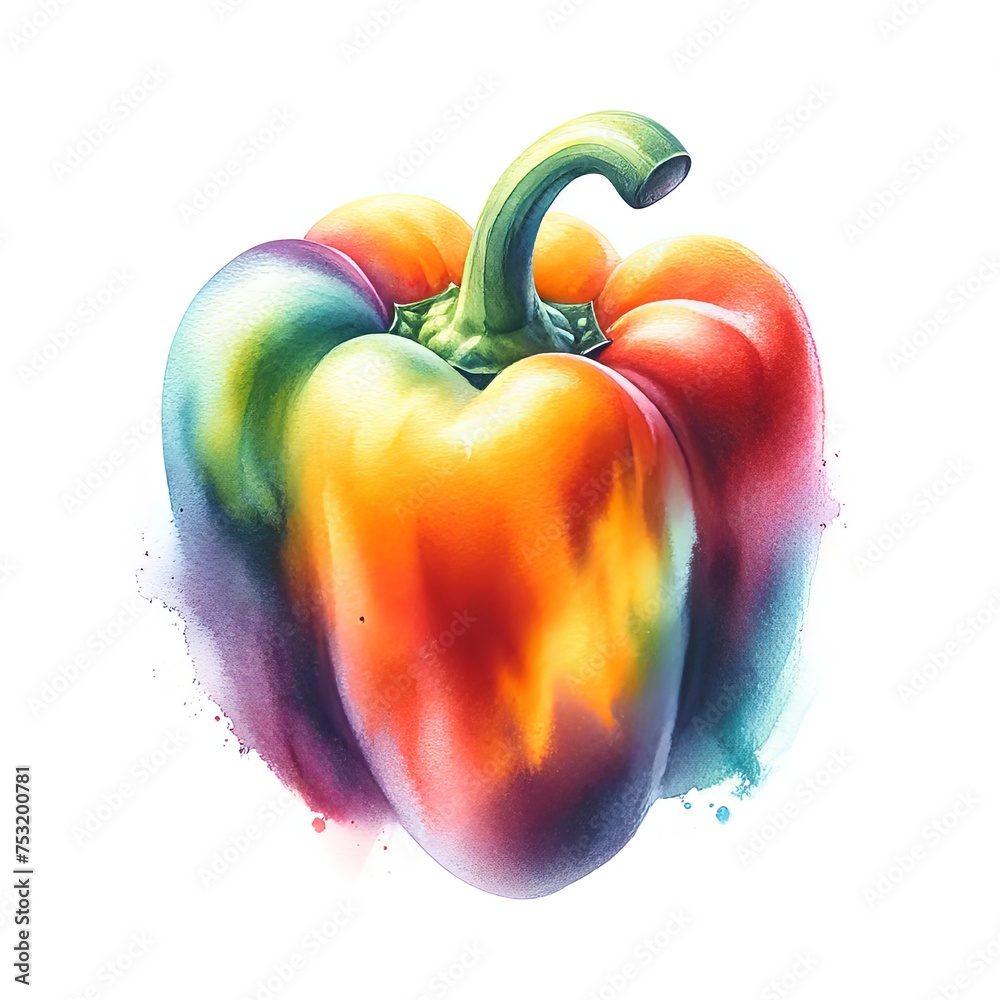 Watercolour Bell Pepper. Abstract Watercolor Blot in Form of Bell ...