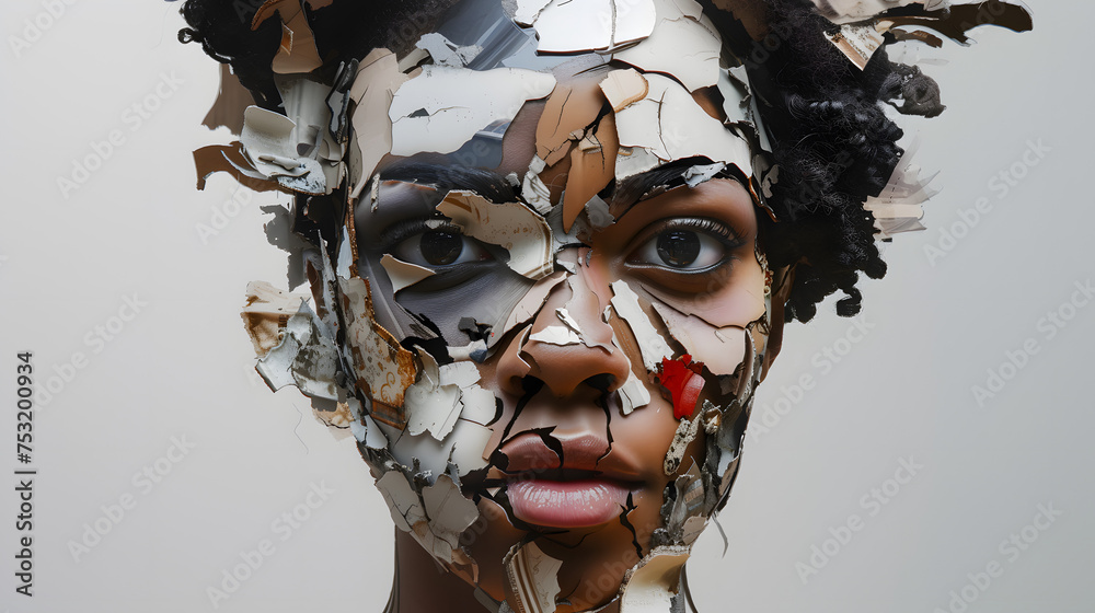 Conceptual portrait of a woman with fragmented digital art effect ...