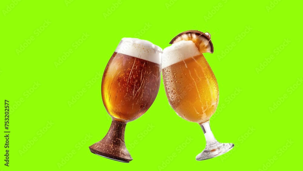 Vidéo Stock beer glass tossing clinking glass with coconut decoration ...