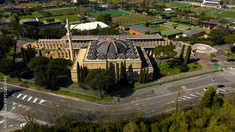 Aerial view of the Mosque of Rome, the largest mosque in the Western ...