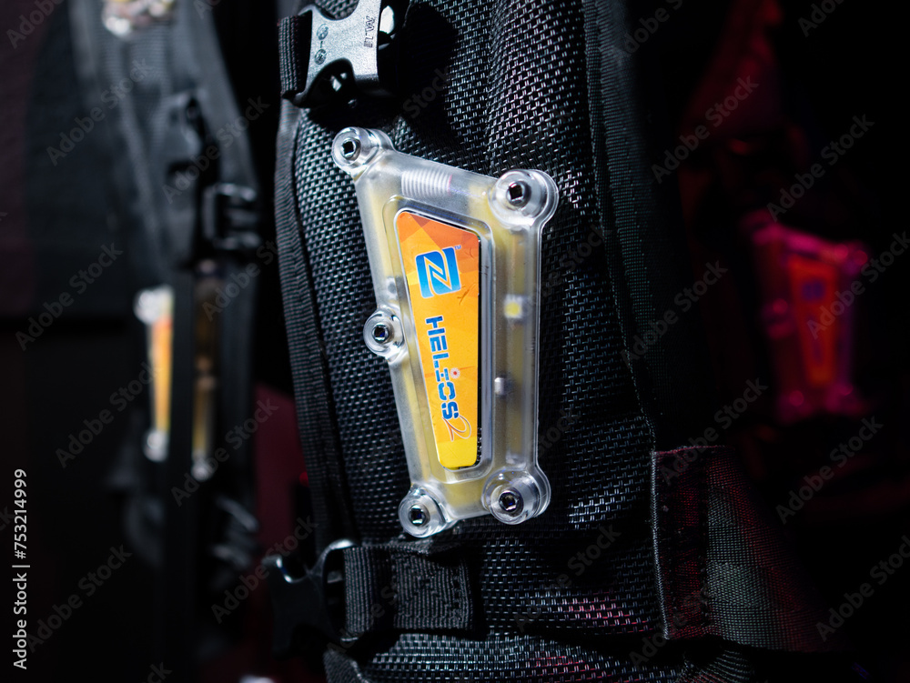 BERLIN, GERMANY - 5. March 2024: Zone Laser Tag Helios2 vest equipment ...