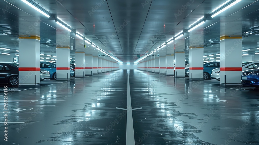 external car park with crisp white lane markings, showcasing efficient ...