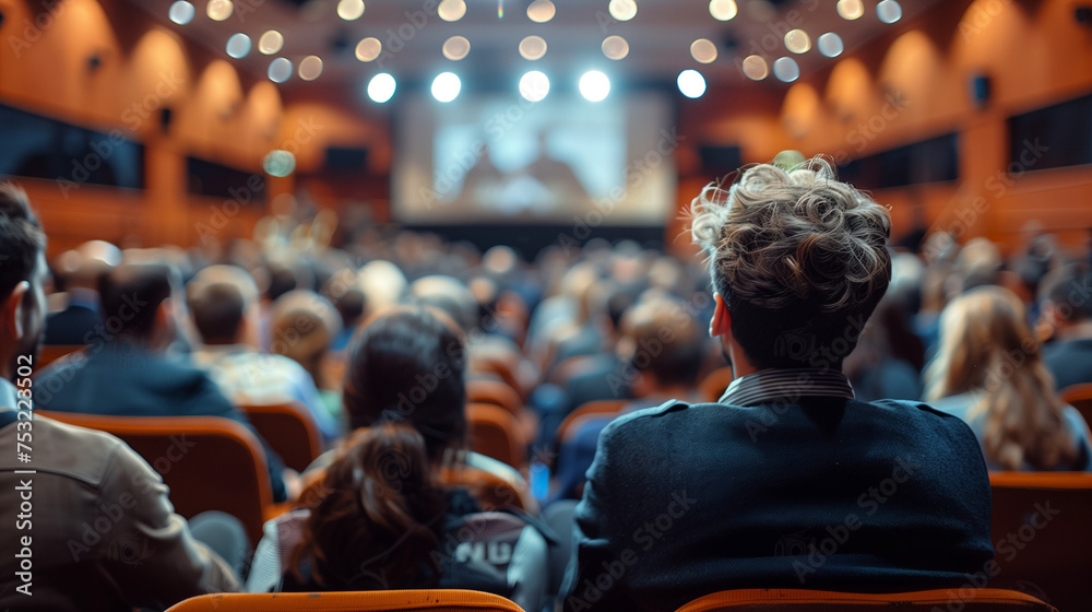 Rear view of the audience in a conference room, meeting room or seminar ...