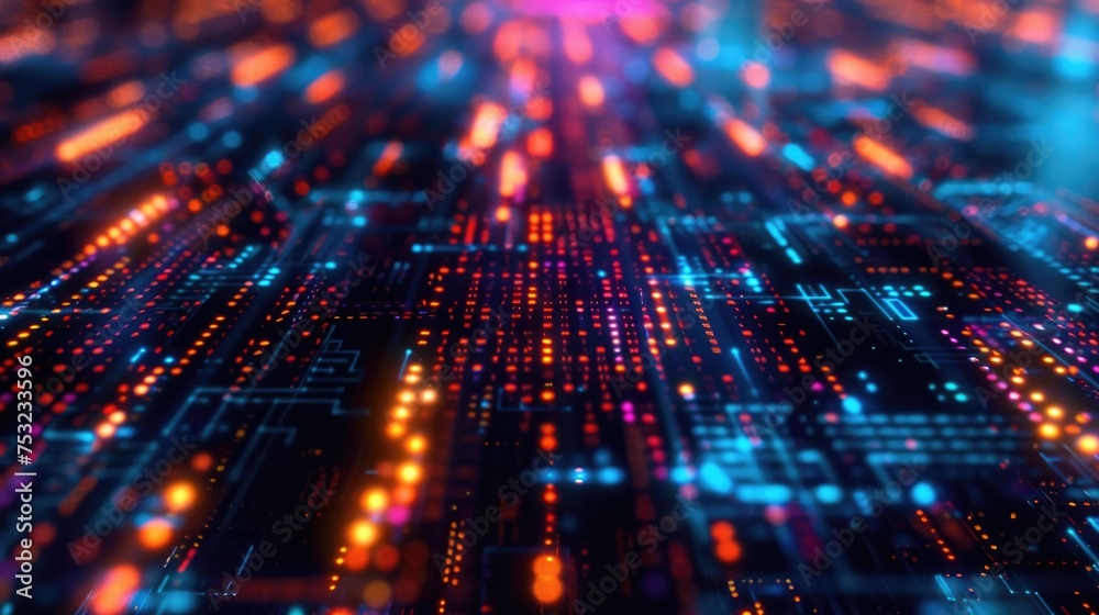 Electronic Circuit with Lights in Data Visualization Style, To convey ...