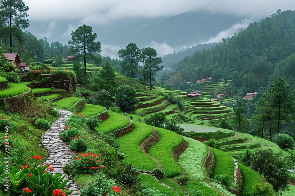 "Terraced Beauty" A scenic view of terraced fields in the hilly regions ...