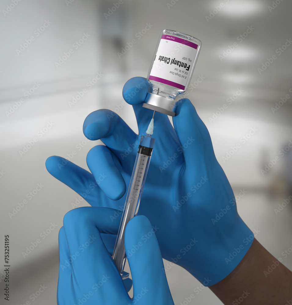Fentanyl bottle. Fentanyl is an opioid used as pain medication and for ...