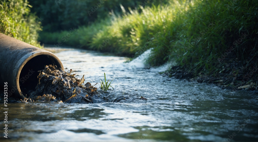 Environmental damage concept, Industrial and factory wastewater ...