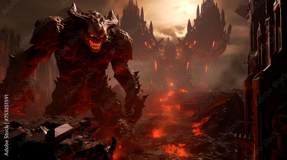 El villano de la película o del videojuego al estilo de DOOM Stock ...