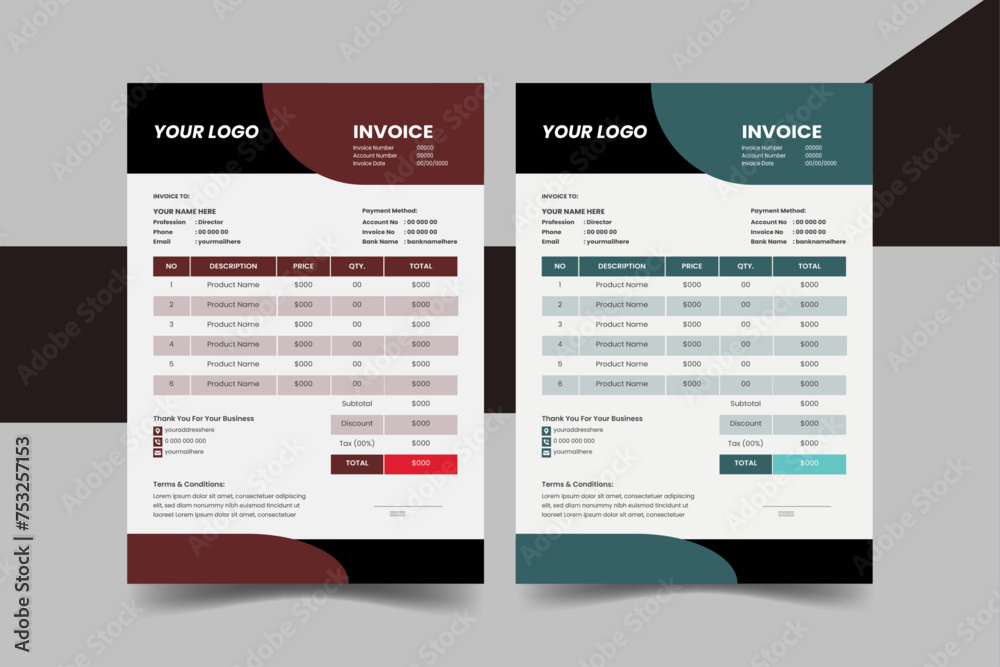 A Modern Minimal Invoice Layout and Business invoice form template ...