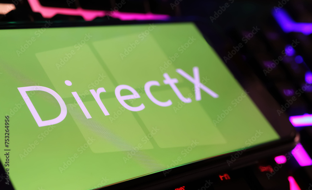 Viersen, Germany - March 1. 2024: Closeup of smartphone screen with logo lettering of DirectX ...