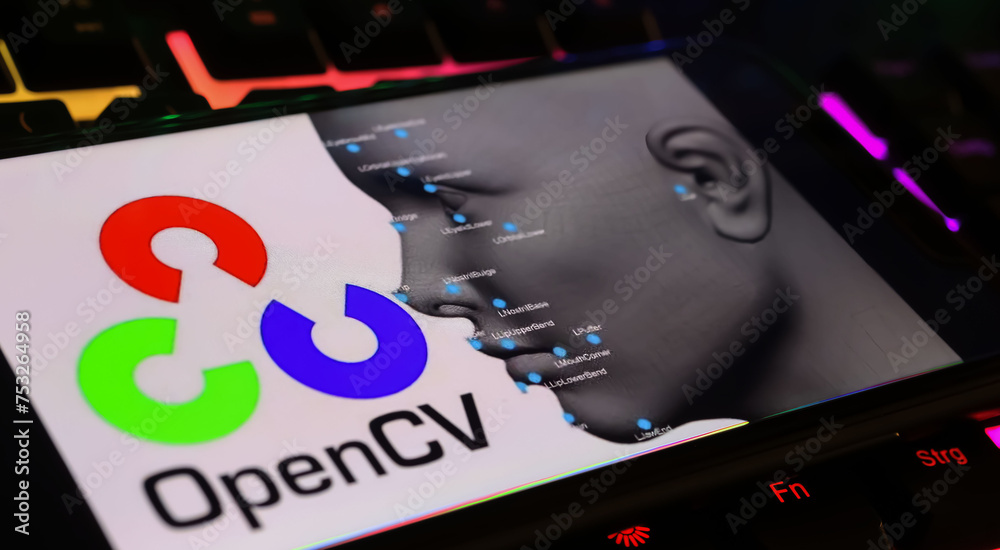 Viersen, Germany - March 1. 2024: Closeup of smartphone screen with logo lettering of OpenCV ...