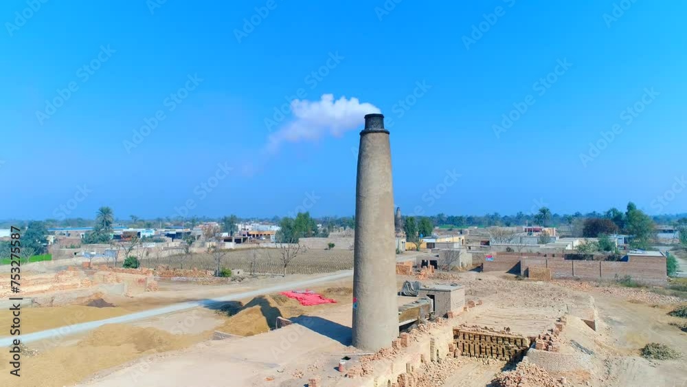 Static view single factory chimneys processing plant release white ...