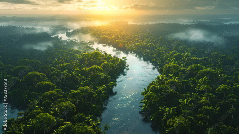 Rainforest of Amazon in South America from the space view, realistic ...