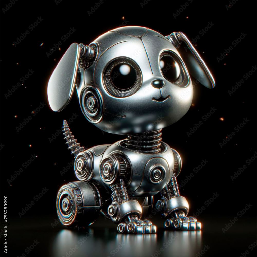 Perro Robot Bebé con mirada de duda con fondo de estrellas Stock Photo ...