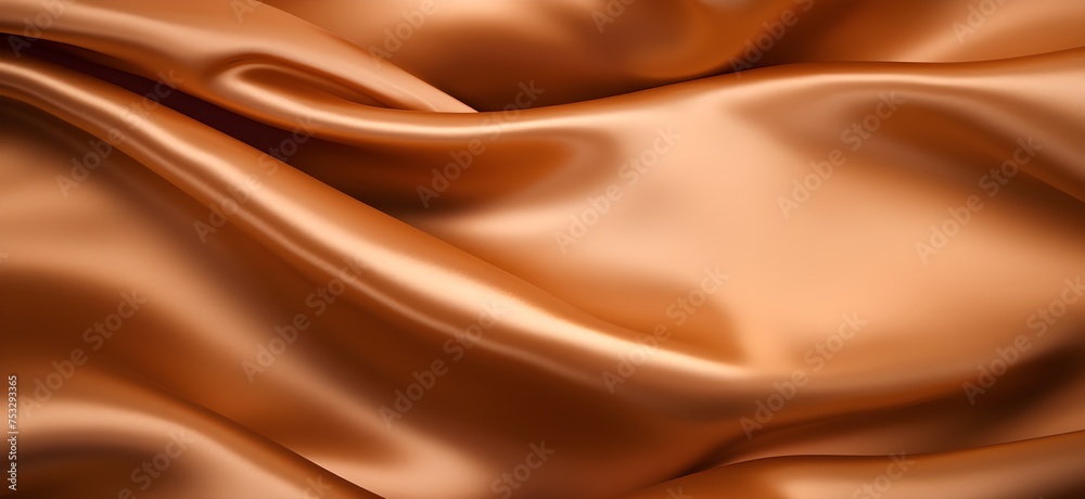 Beautiful golden cooper silk fabric background, view from above. Smooth ...