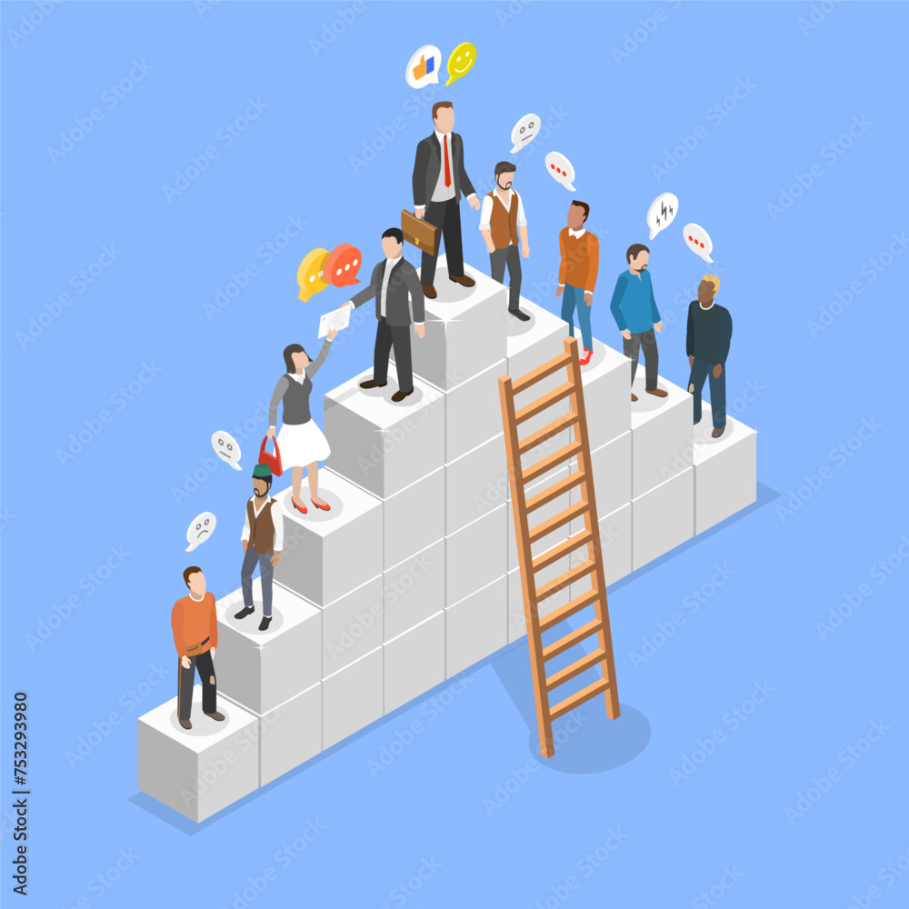 3D Isometric Flat Vector Illustration of Hierarchy Rank, Competition ...