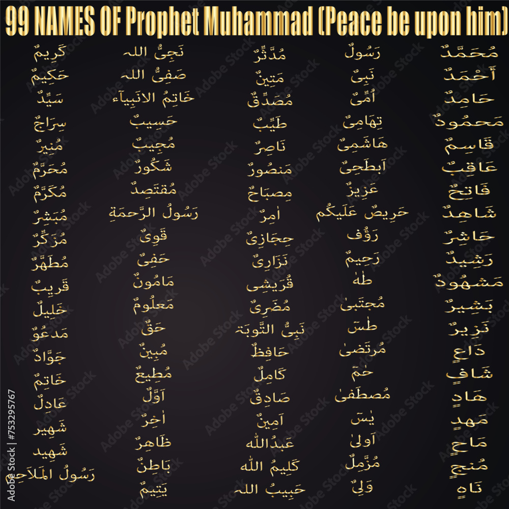 "Asma ul nabi Muhammad". means: 99 Names of the holy Prophet Muhammad, Vector Arabic Calligraphy ...
