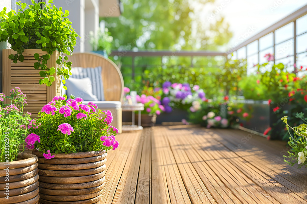 Beautiful of modern terrace with wood deck flooring and fence, green ...
