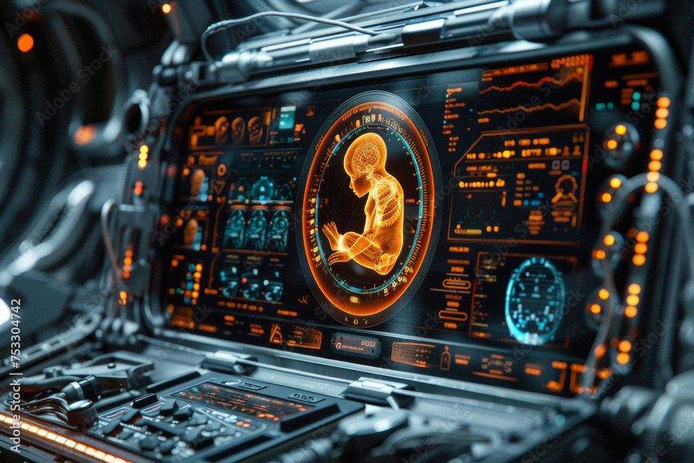 an ultrasound screen showing a fetus with a soft, radiant outline, for ...