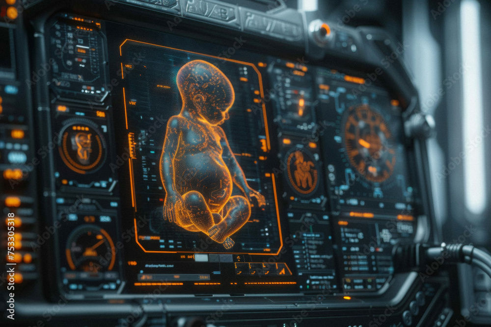 an ultrasound screen showing a fetus with a soft, radiant outline, for ...