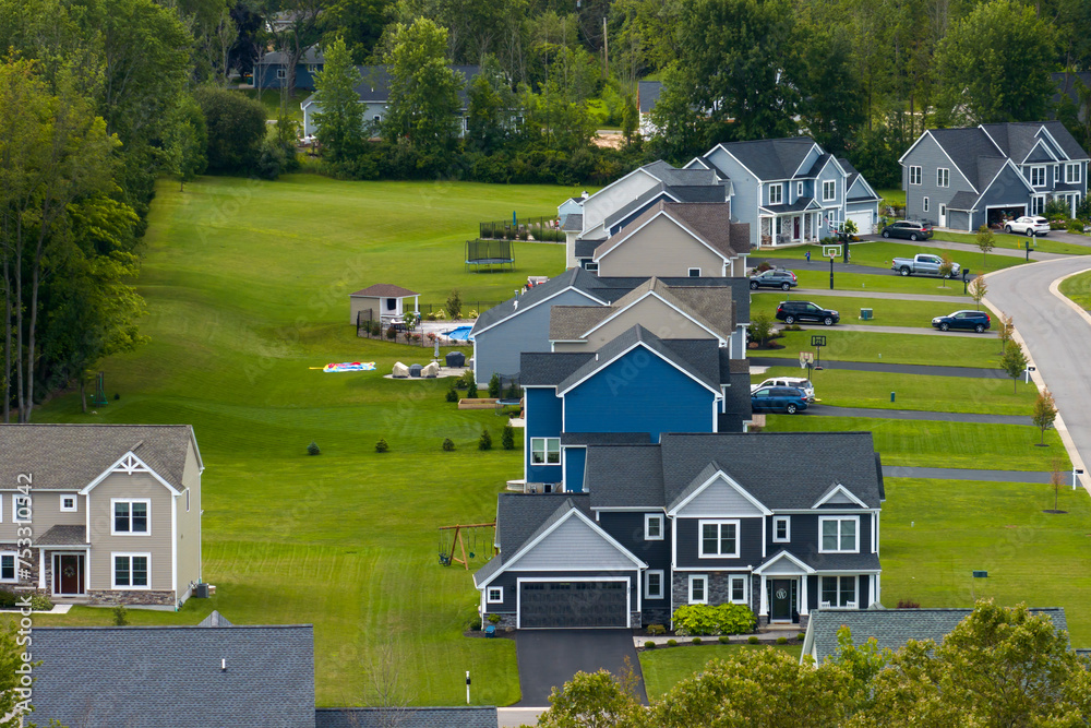 Low-density two story private homes in rural residential suburbs ...